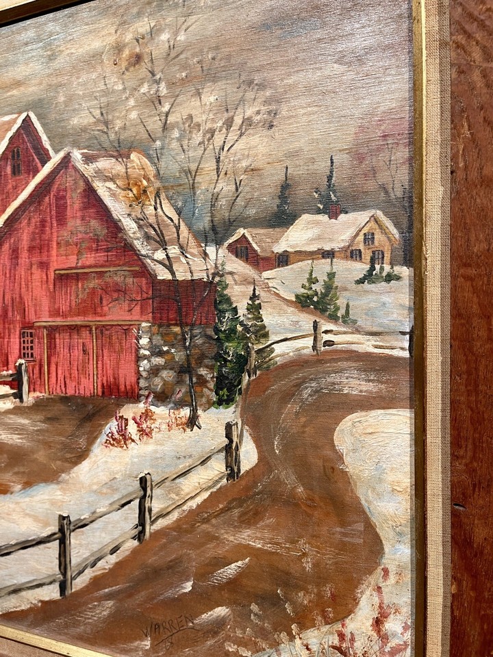 Vintage Lorraine Ed Warren Oil Painting On Wood Winter Farm Scene ...