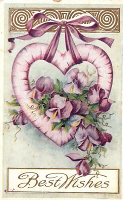 Vintage Postcard Best Wishes Kind Thoughts And Regards Heart Design ...