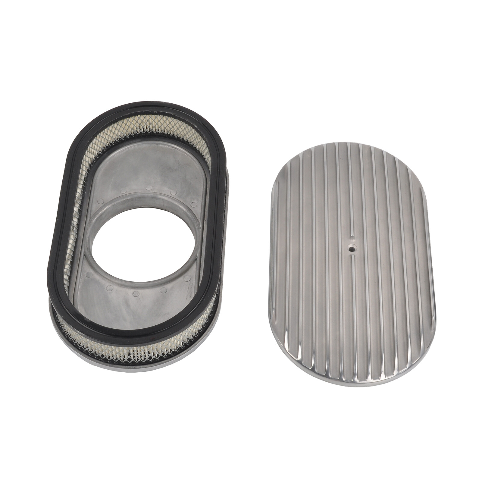 Polished Aluminum 15" Oval Full Finned Air Cleaner Filter Fit SBC BBC ...