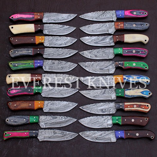 LOT OF 20 CUSTOM HANDMADE DAMASCUS STEEL MIX HUNTING EDC SKINNER KNIFE ...