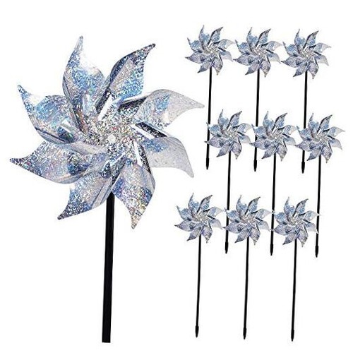 10 Pack Reflective Pinwheels with Stakes, Extra Sparkly Pinwheel for ...