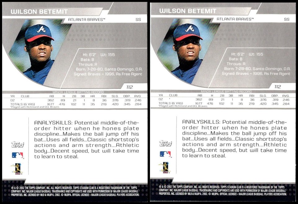 2003 Wilson Betemit (2) Card Lot - PREMIUM QUALITY – EXPERIENCE THE ...