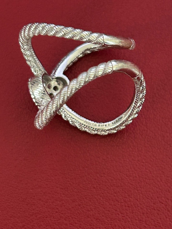 Judith Ripka Heart and Rope 925 sterling Silver Cross Over ring sz 6.5 ...