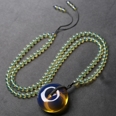 Natural Blue Amber Safety Buckle Necklace Men Women Fashion Pendant ...