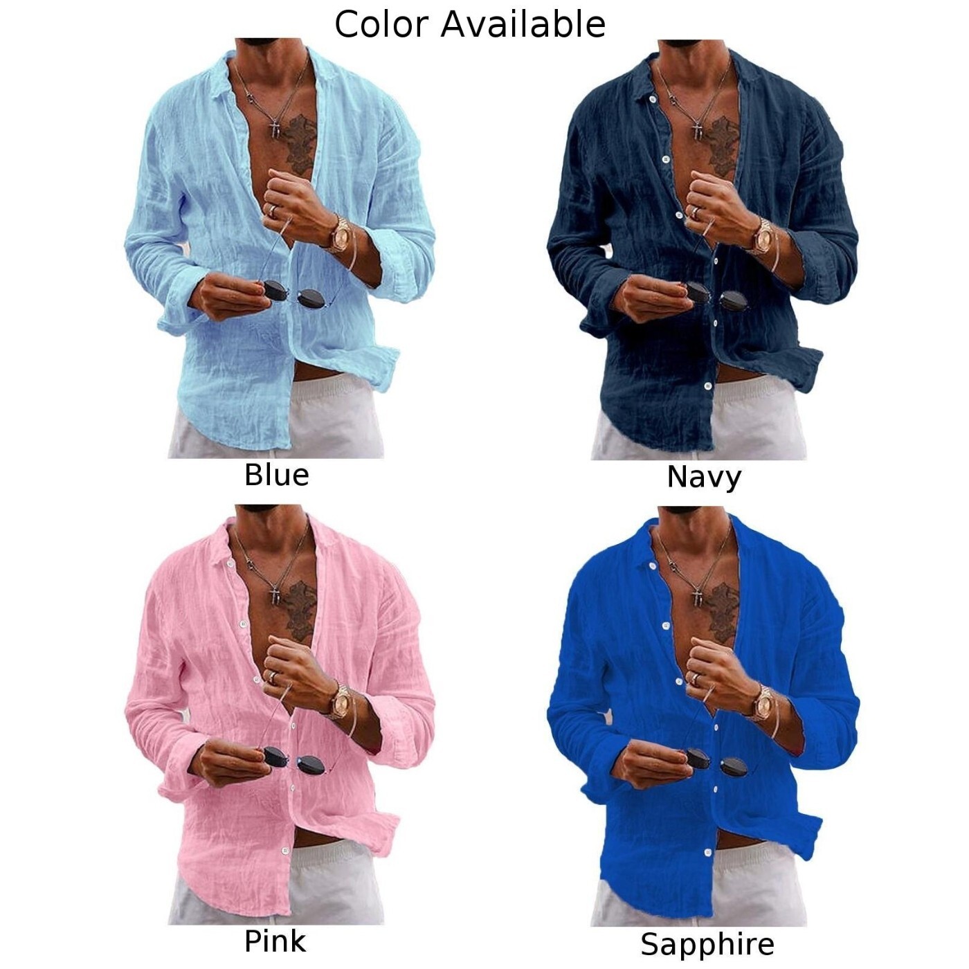 Comfortable Soft Fabric Men's Casual Loose Fit Cotton Linen Long Sleeve ...