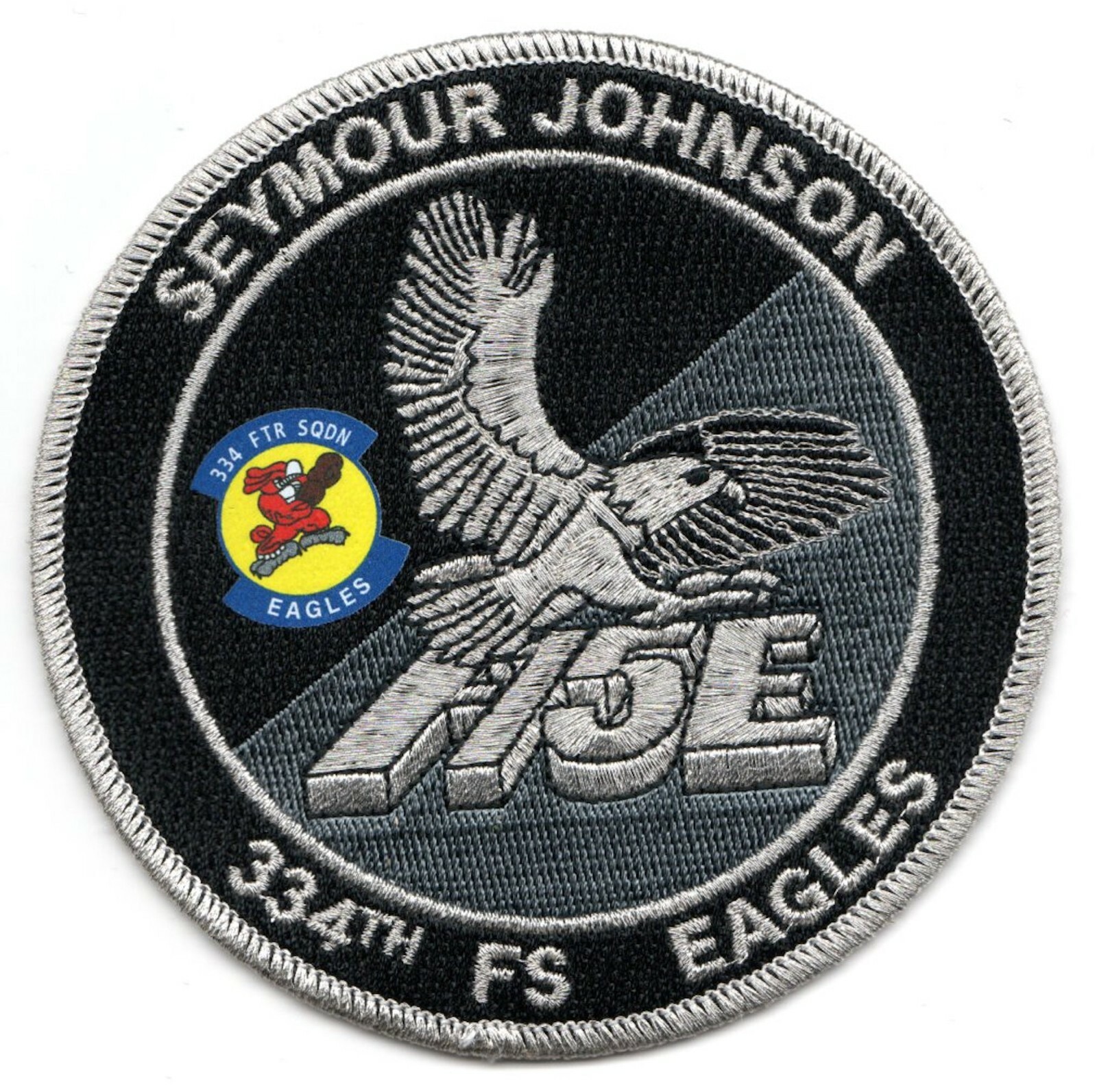 4" USAF Air Force F-15E 334FS Tinsel Black Silver Hook & Loop ...