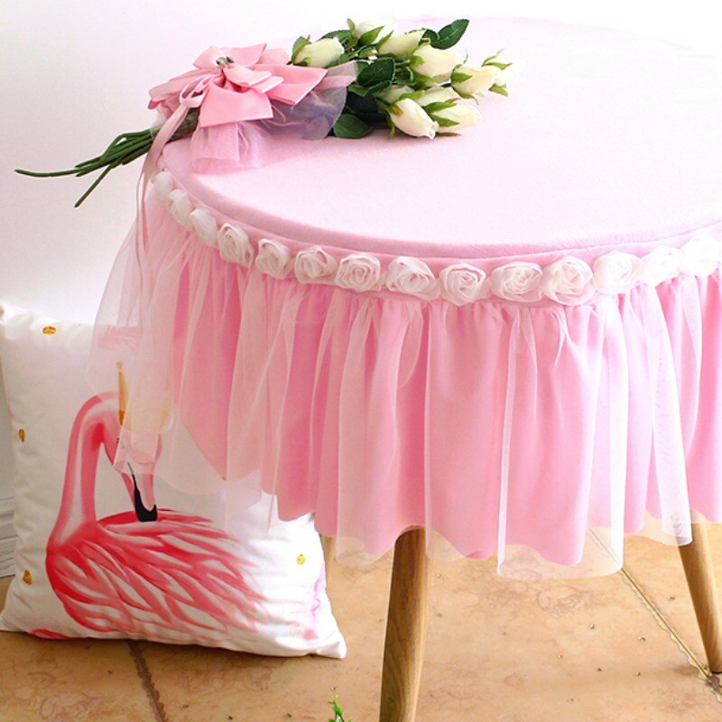 1X Lace Mesh Round Tablecloth Fairy Ruffled 3D Flower Table Cover ...