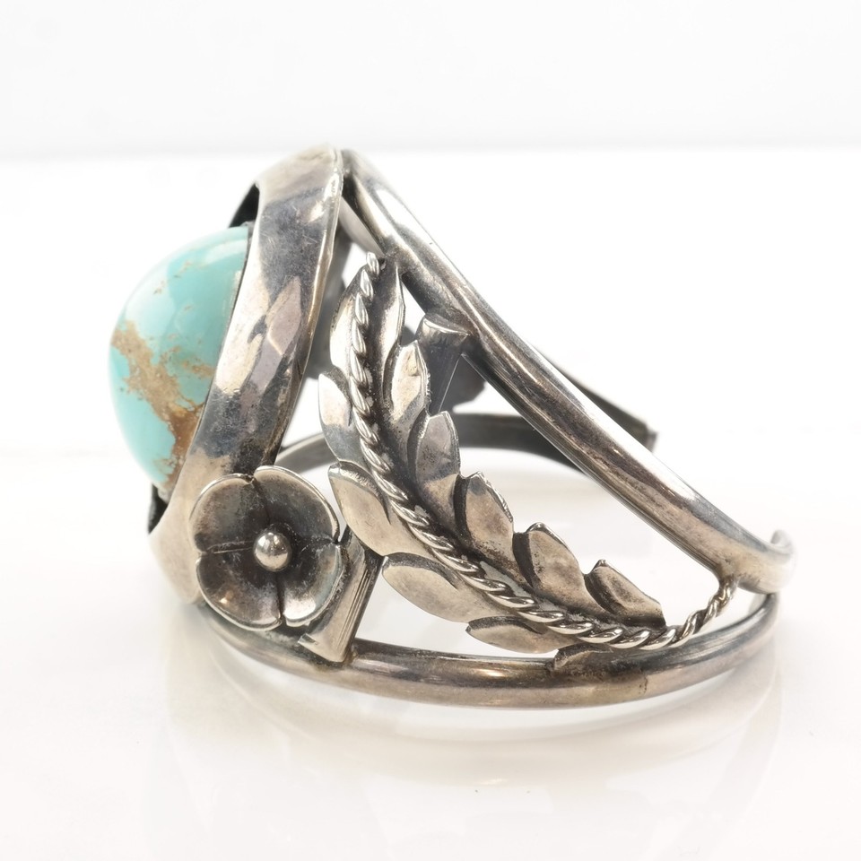 Native American Persian Turquoise Flower Shadowbox Sterling Silver Cuff ...