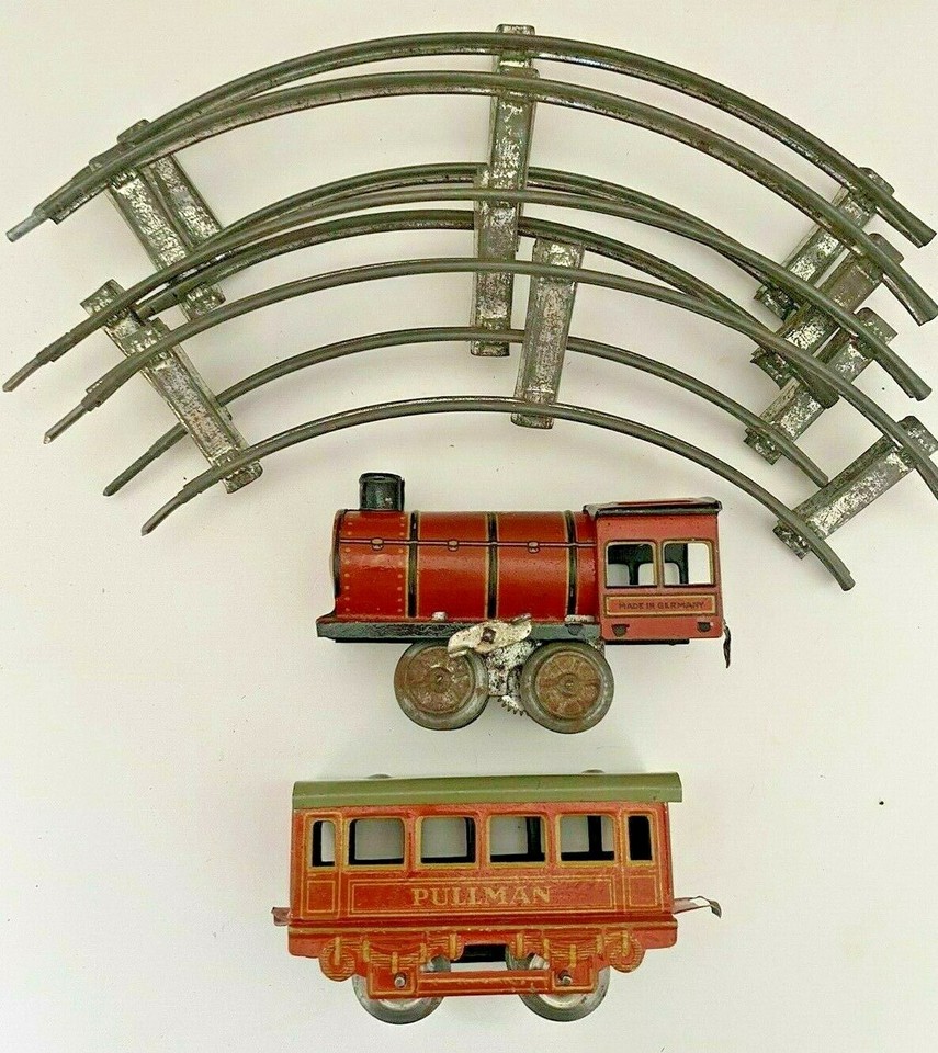 PRE WAR Germany Antique Tin Wind-Up Train Set Original Box almost 100 ...