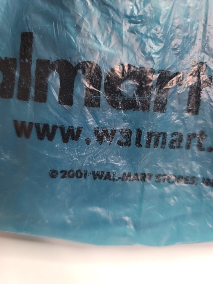 2001 Vintage Blue Plastic Walmart Shopping Store Bag Roll Back Smiley ...