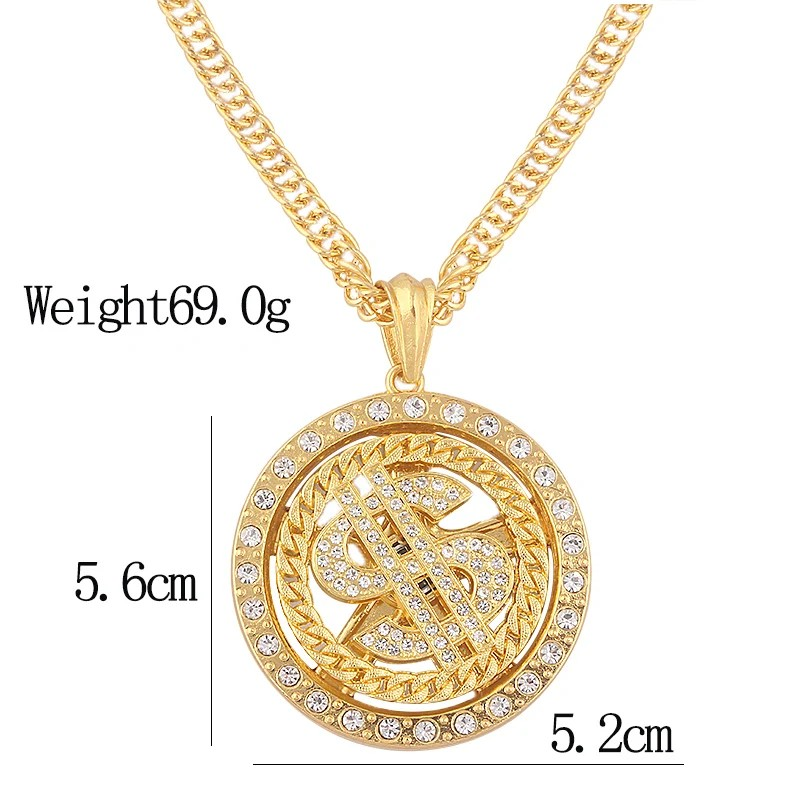 Spinning Dollar Sign Gold Plated Medallion Necklace Chain | eBay