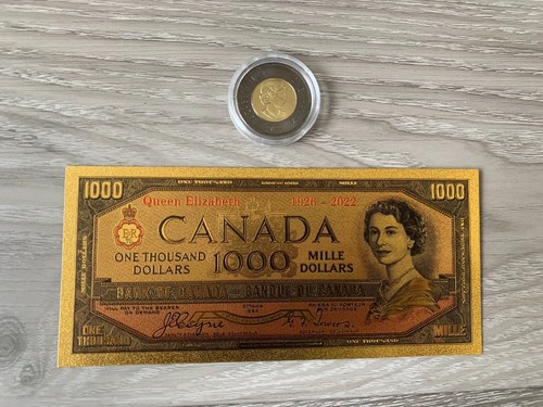 QE II - Canada $2 Black Ring Coin in Capsule + $1K Gold Foil Souvenir ...