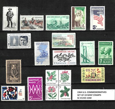 1964 U.S. Commemorative Mint Stamps Set SC #1242–1260 – Complete 19 ...