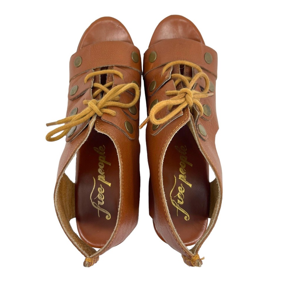 FREE PEOPLE Womens 10 41 Leather Sandals Platform Lace Up Clogs Wood ...