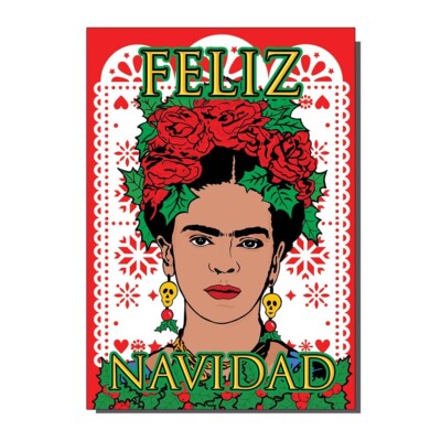 Feliz Navidad Holly And Roses Frida Kahlo Inspired Christmas Card | eBay UK