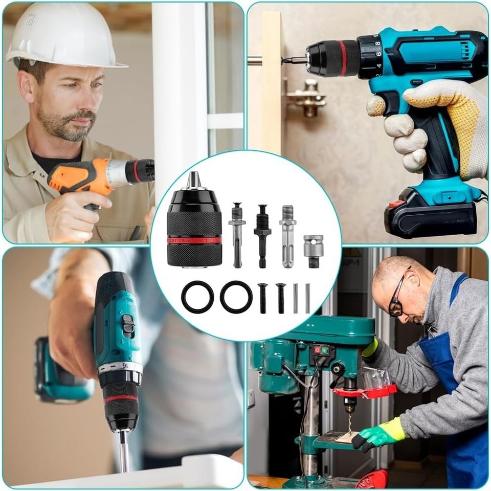 Keyless Drill Chuck, 1/2-20UNF Mount 1.5-13mm Self-Tighten Drill Chuck ...