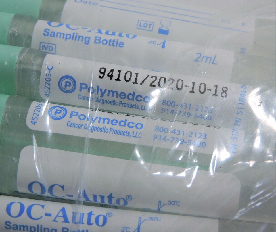 Polymedco OC-Auto FIT Test Sampling Bottles Quantity 50 Exp: 10-18-2020 ...