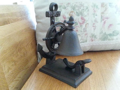 Nautical Ship Wheel Anchor Cast Iron Dinner Bell Reception Desk Table ...