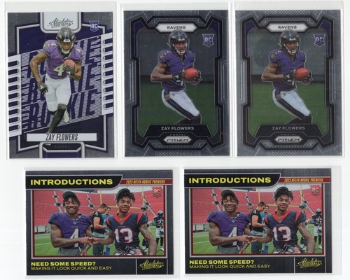 5 Card 2023 Zay Flowers NFL Football Rookie Card RC Lot, Ravens w ...