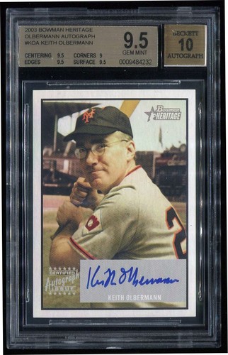 2003 Bowman Heritage Auto Keith Olbermann Signed BGS 9.5 10 Autograph ...