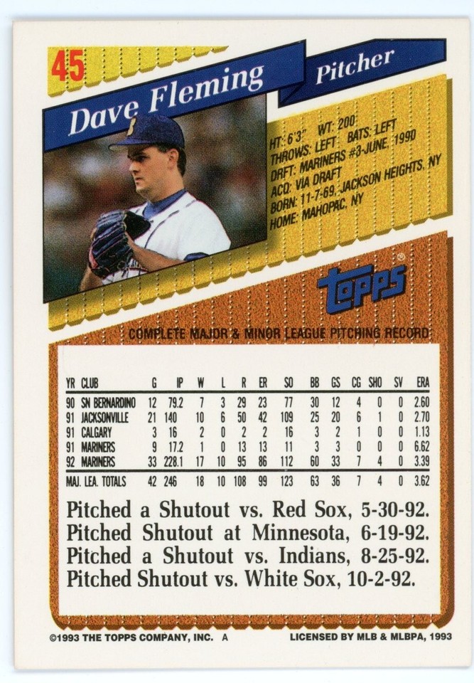 1993 Topps Dave Fleming Card #45 | eBay