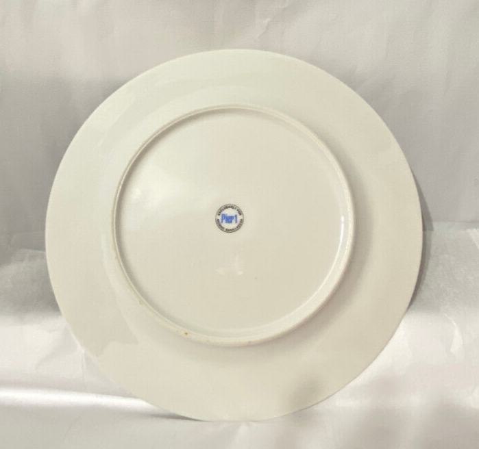 Pier 1 One Rimmed Dinner Plate White With Black Spoons Knives Forks ...