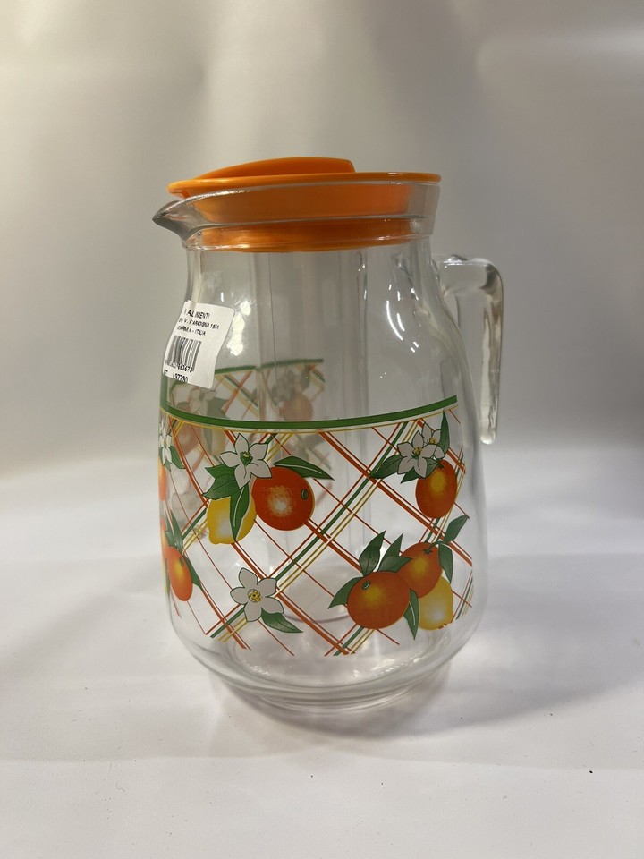 Vintage Cerve Glass Pitcher 8” Made in Italy ~with ice Chiller Insert ...