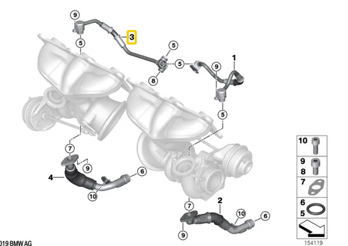 Rear Turbocharger Oil Inlet Feed Line For BMW E60 E88 E90 F01 F02 135i ...