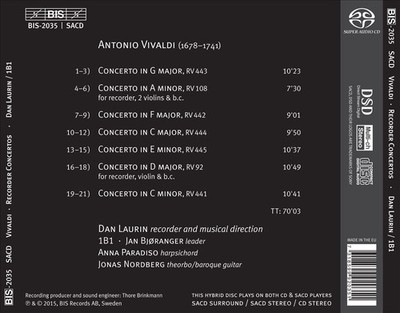 DAN LAURIN VIVALDI: RECORDER CONCERTOS NEW SUPER AUDIO HYBRID CD ...