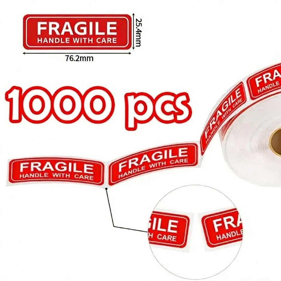 1 Rolls 1000 Per Roll 1 x 3 FRAGILE HANDLE WITH CARE Stickers Labels ...