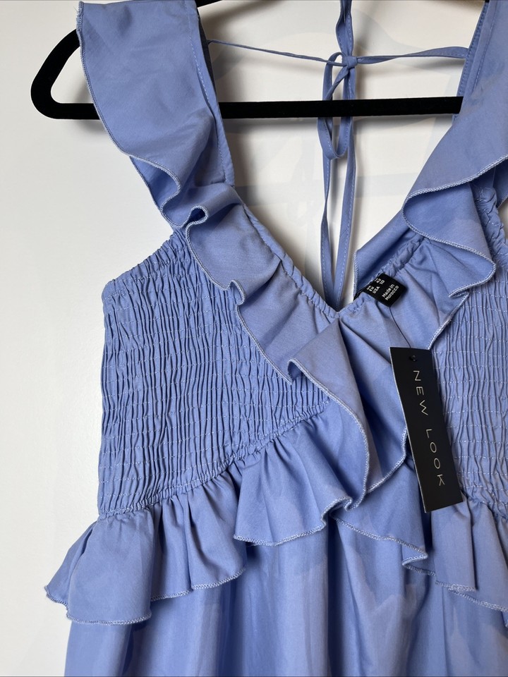 NEW LOOK - HALTERNECK SUMMER BEACH DRESS - SIZE 14 - BLUE | eBay UK