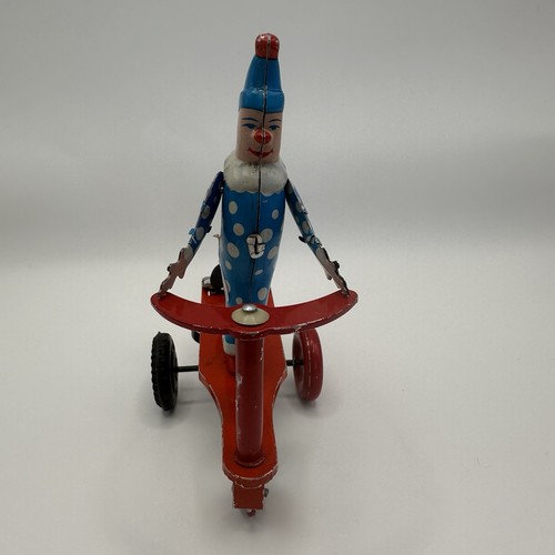 Vintage Tin Litho Wind Up Toy Circus Clown On Red Scooter Cute | eBay