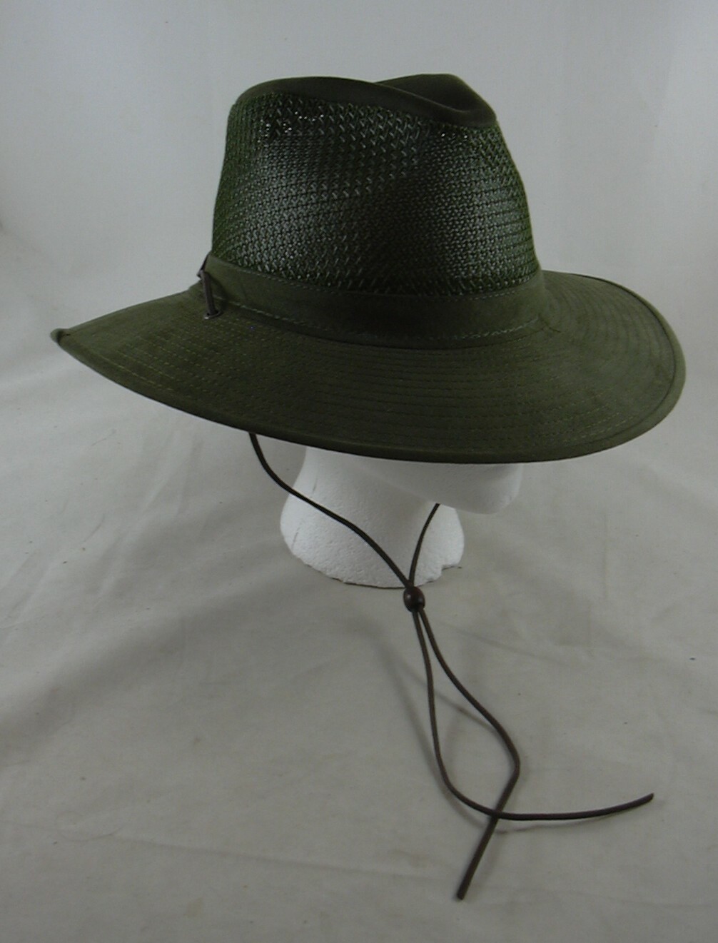 Dark Green Brushed Cotton & Mesh Hat w/ Chin Strap Me… - Gem