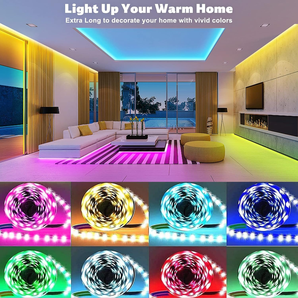 100Ft Led Strip Lights for Bedroom Music Sync Bluetooth APP Control Led ...
