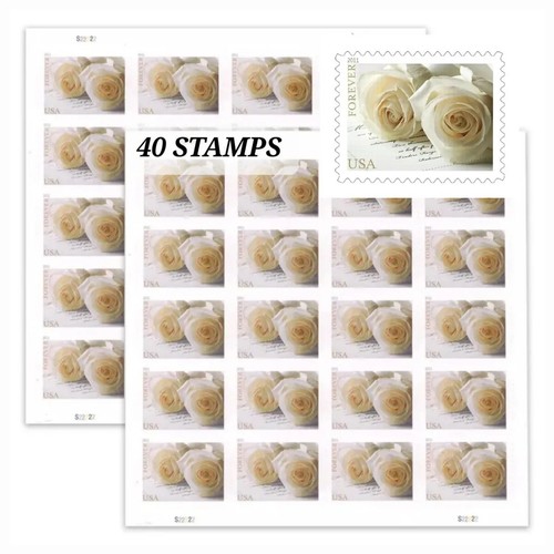40 WEDDING WHITE ROSE Forever Stamps 2 SHEETS | eBay