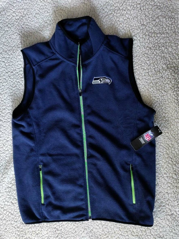 MEN'S OFFICIAL NFL SEATTLE SEAHAWKS COLLEGE NAVY SIDELINE FULL ZIP VEST ...