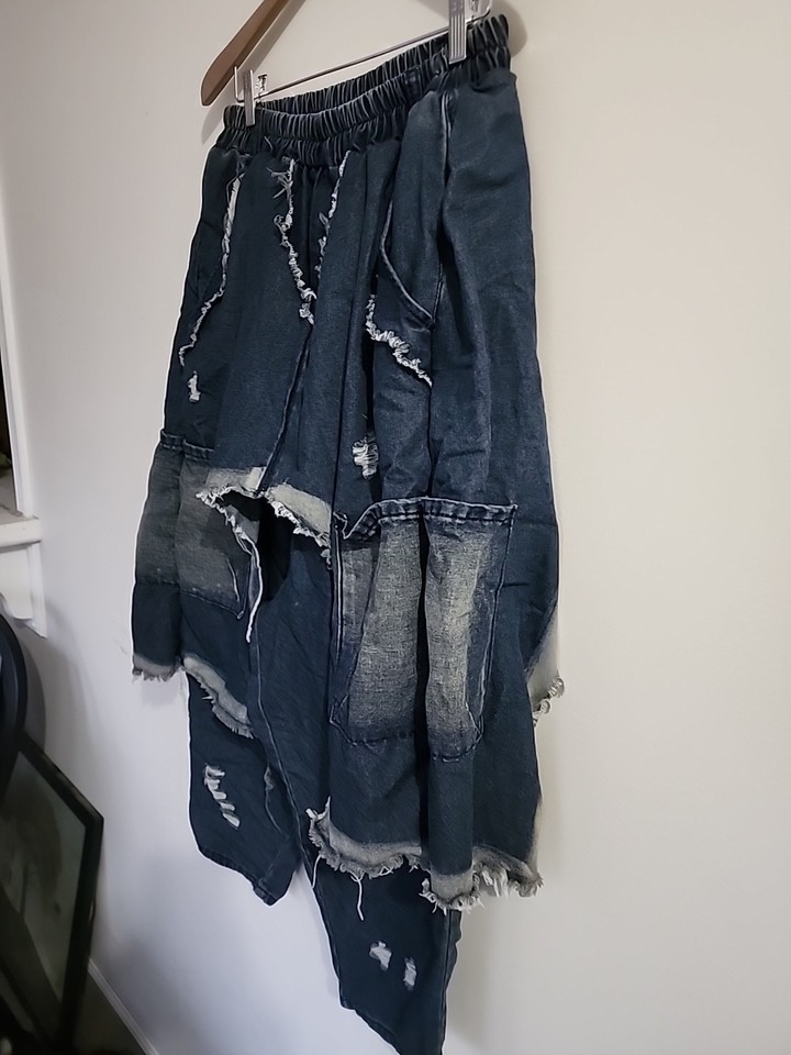 Women's Denim Blue Jeans Punk Hip Hop Tassels Pockets Pants Grunge | eBay