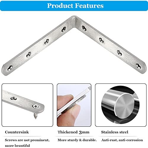 8 Pcs Stainless Steel L Bracket 5 X 5 Inch Heavy Duty Solid Shelf ...