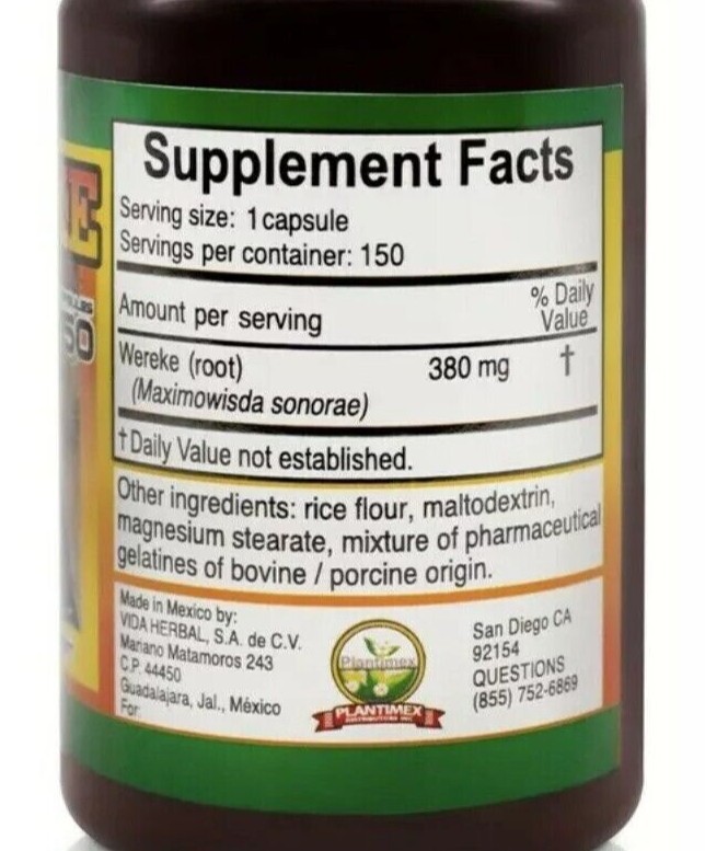 Wereke / WEREQUE 150 Capsules (Ibervillea Sonorae) Made in Mexico | eBay