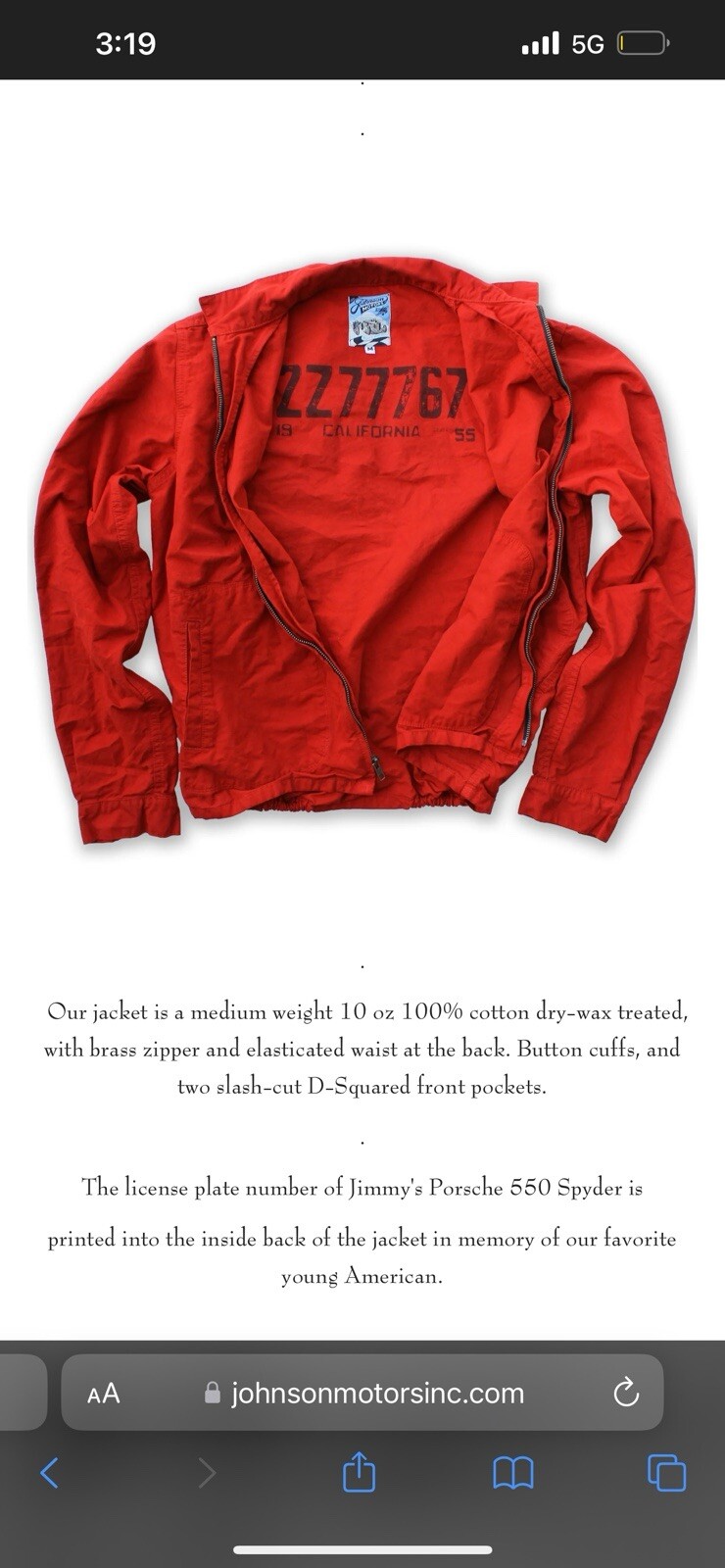 James Dean Johnson Motors Original Replica Jacket - Gem