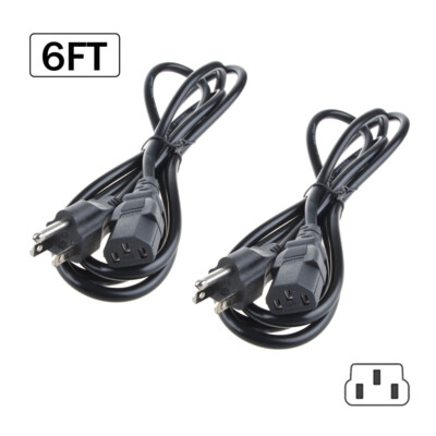 2 Units of 6 Feet 3-Prong Trapezoid Computer Power Cord Universal PC ...