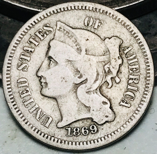 1869 Three Cent Nickel Piece 3C Ungraded Circulated US Type Coin ...
