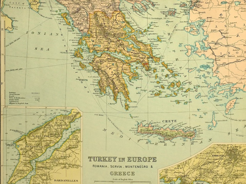 1905 ANTIQUE MAP TURKEY IN EUROPE ROMANIA SERVIA MONTENEGRO CRETE ...