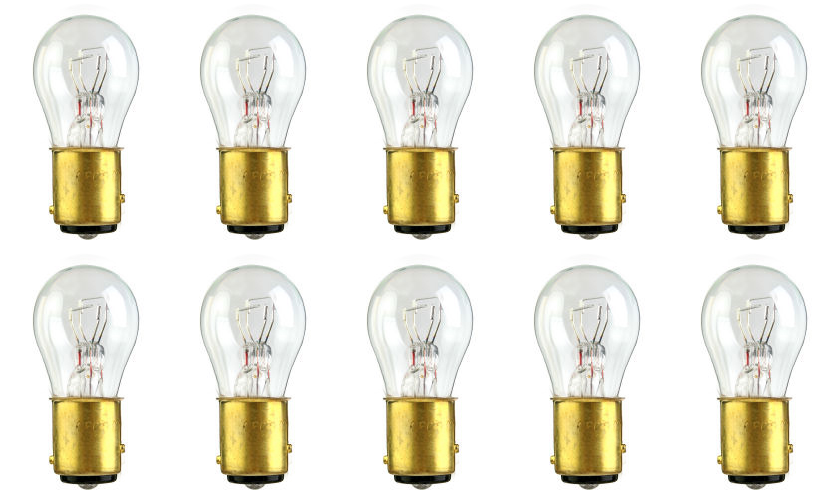 Box of 10 #1157 Lamp Auto Bulb Automotive Lightbulb BRASS Dual Filament ...