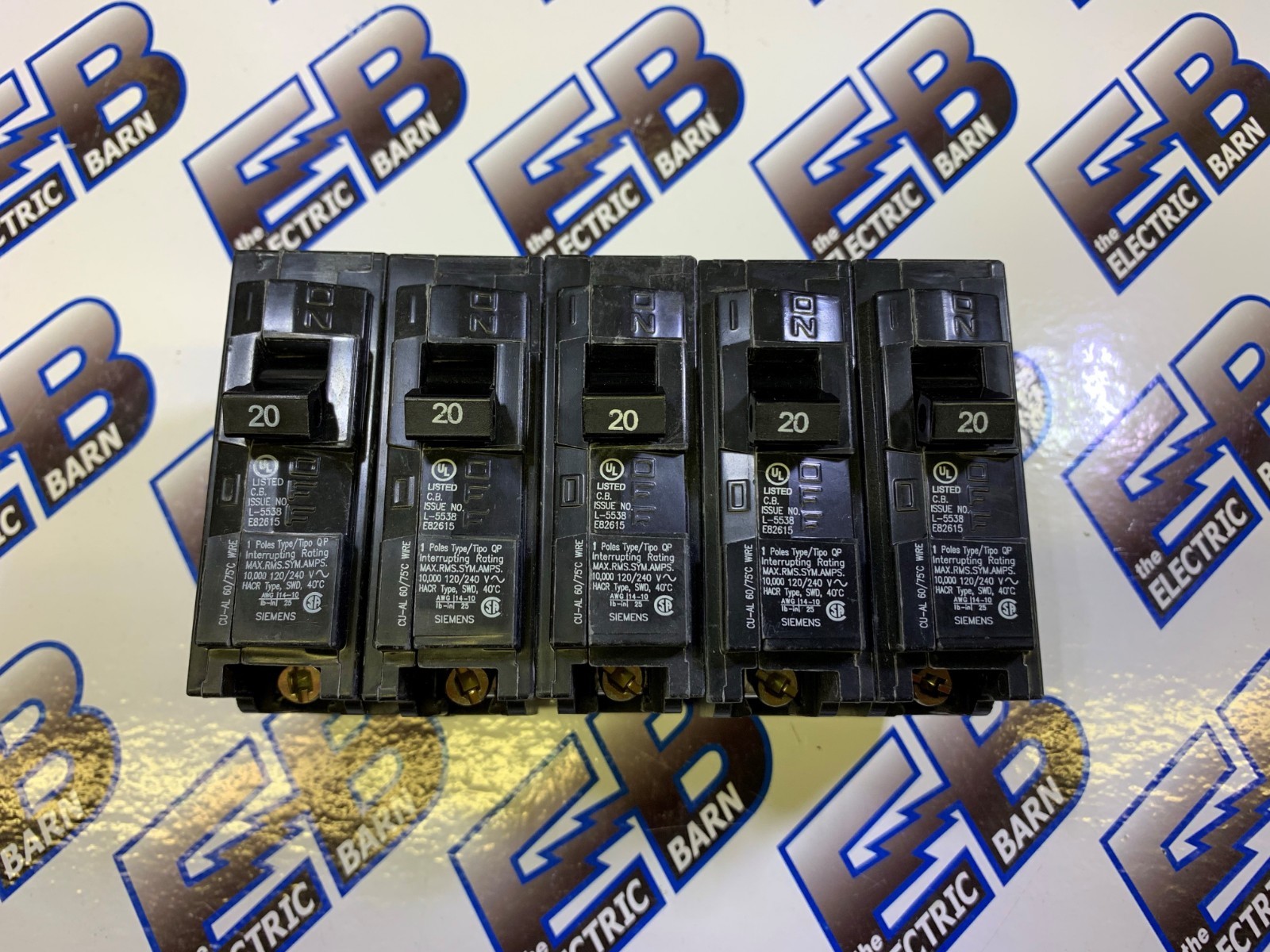 Siemens ITE Q120 Circuit Breaker (LOT OF 5) 20 Amp 120 Volt 1P Plug In ...