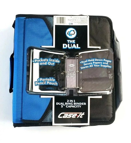 Case-It The Dual, 2-in-1 Dual Ring Binder, 3” Inch Capacity, Blue ...