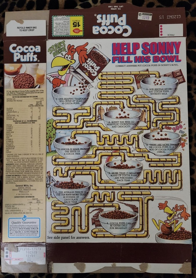 VINTAGE 1991 COCOA PUFFS CEREAL BOX,SPECIAL COLLECTOR'S ITEM | eBay