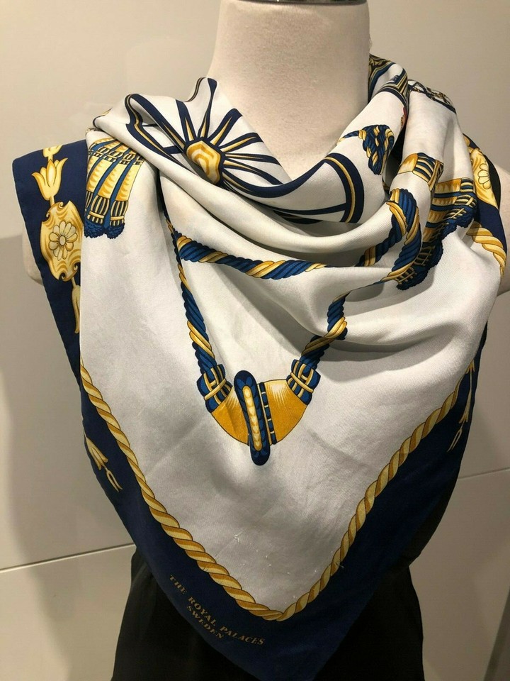 Vintage Royal Palaces Sweden Silk Scarf 77cmx77cm Handroll Hems ...