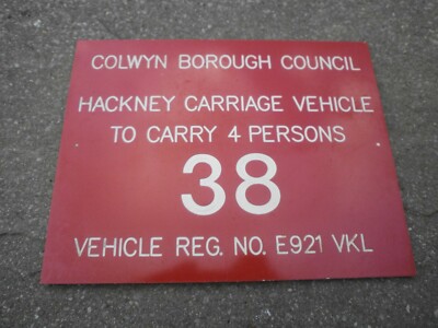 GREAT BRITAIN WALES COLWYN BOROUGH COUNCIL RARE HACKNEY CARRIAGE TAXI ...