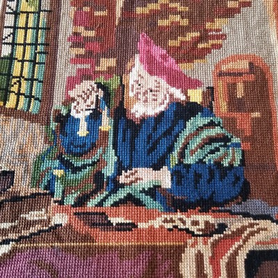 Vtg Completed Wool Needlepoint Canvas Embroidery Gold Weigher Salomon ...